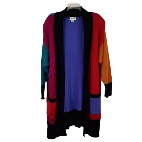 Adrian Jordan | Sweaters | Y2k 8s Vintage Adrian Jordan Color Block Knit Long Cardigan Sweater ...